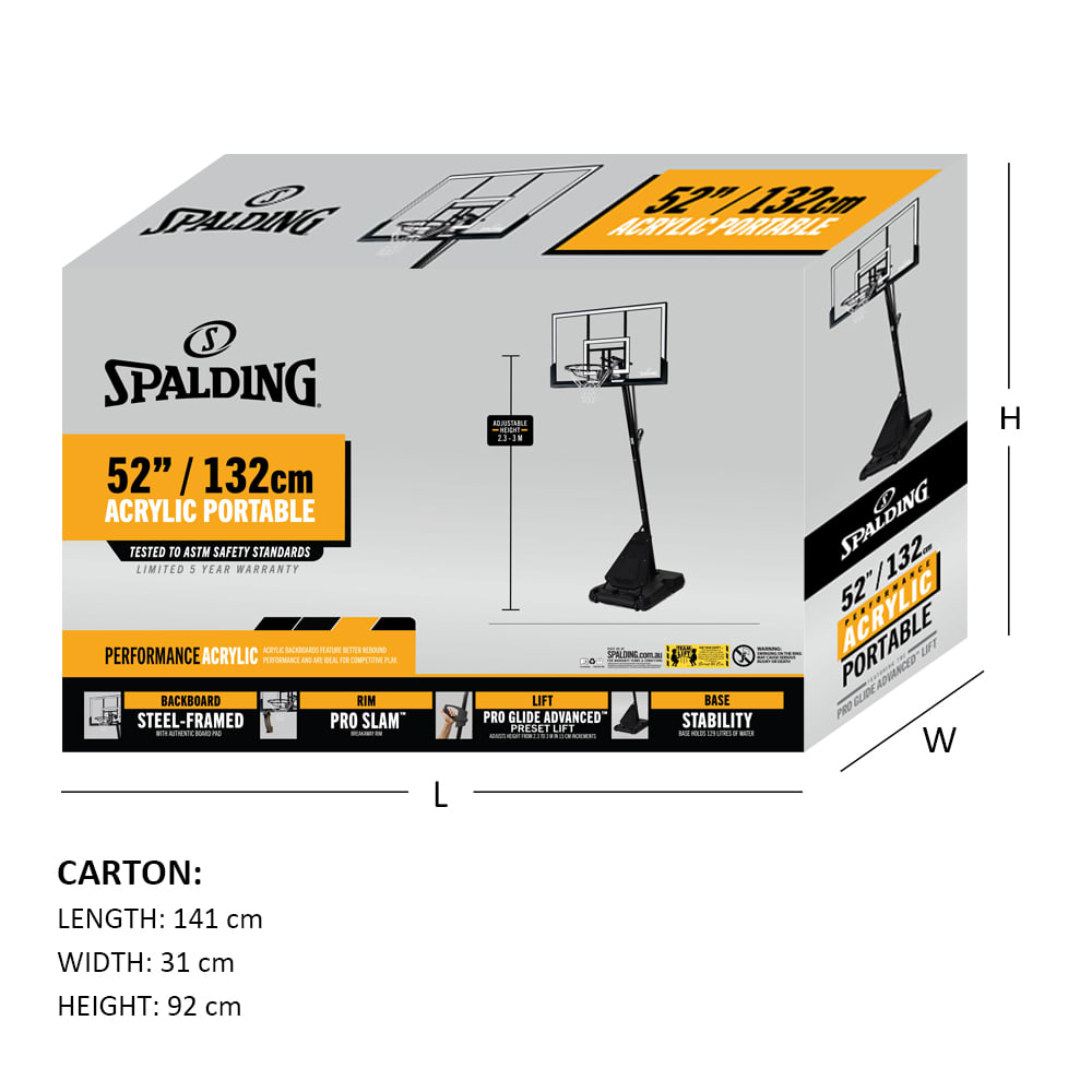 Spalding Pro-Glide Advanced 52 inch Acrylic Portable Basketball System ...